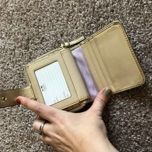 Coach | Bags | Coach Tan Leather Gold And Silver Small Wallet | Poshmark